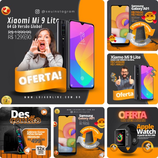 Posts Prontos para Loja de Eletrônicos - Pack Canva com 32 Artes